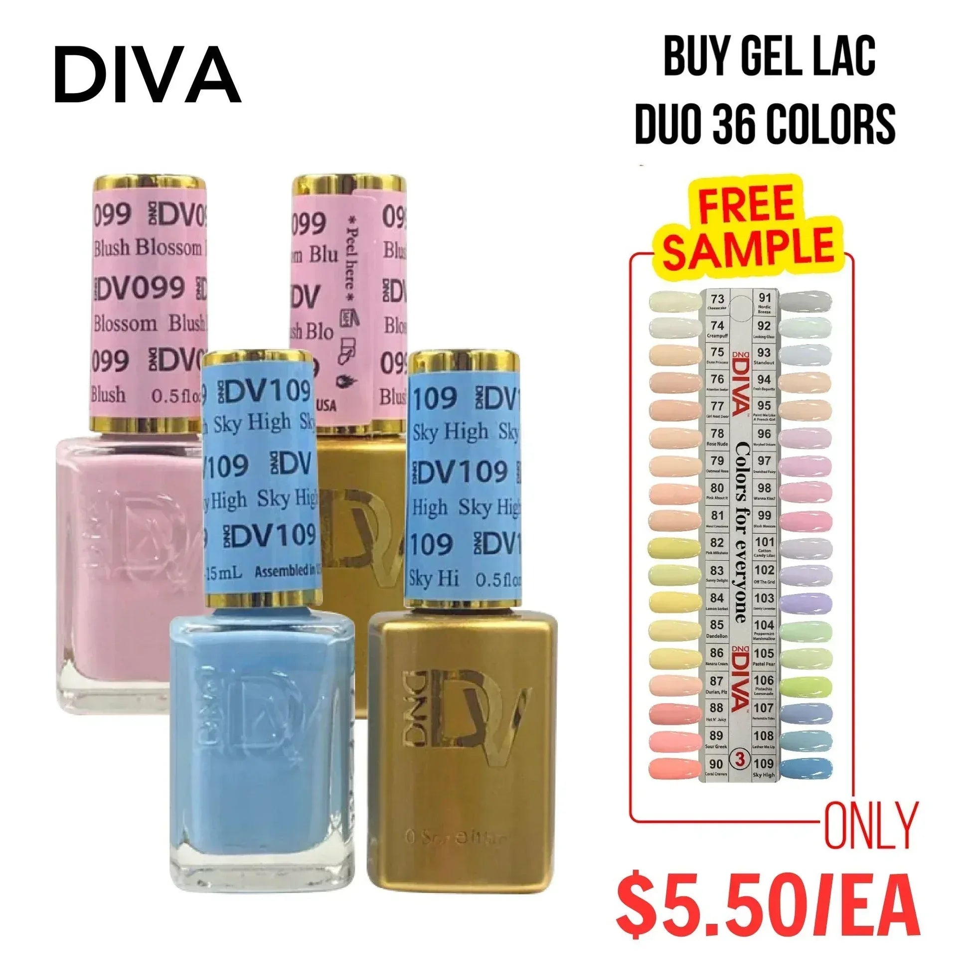 DND DIVA Swatch #03 - Coquette Collection 36 colors (#73 - #109) + Fre ...